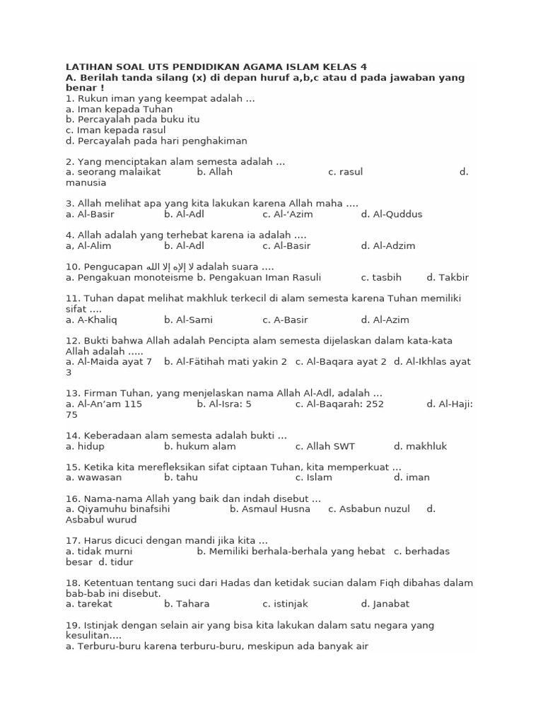 Latihan UTS Agama Islam 4 AZKA | PDF