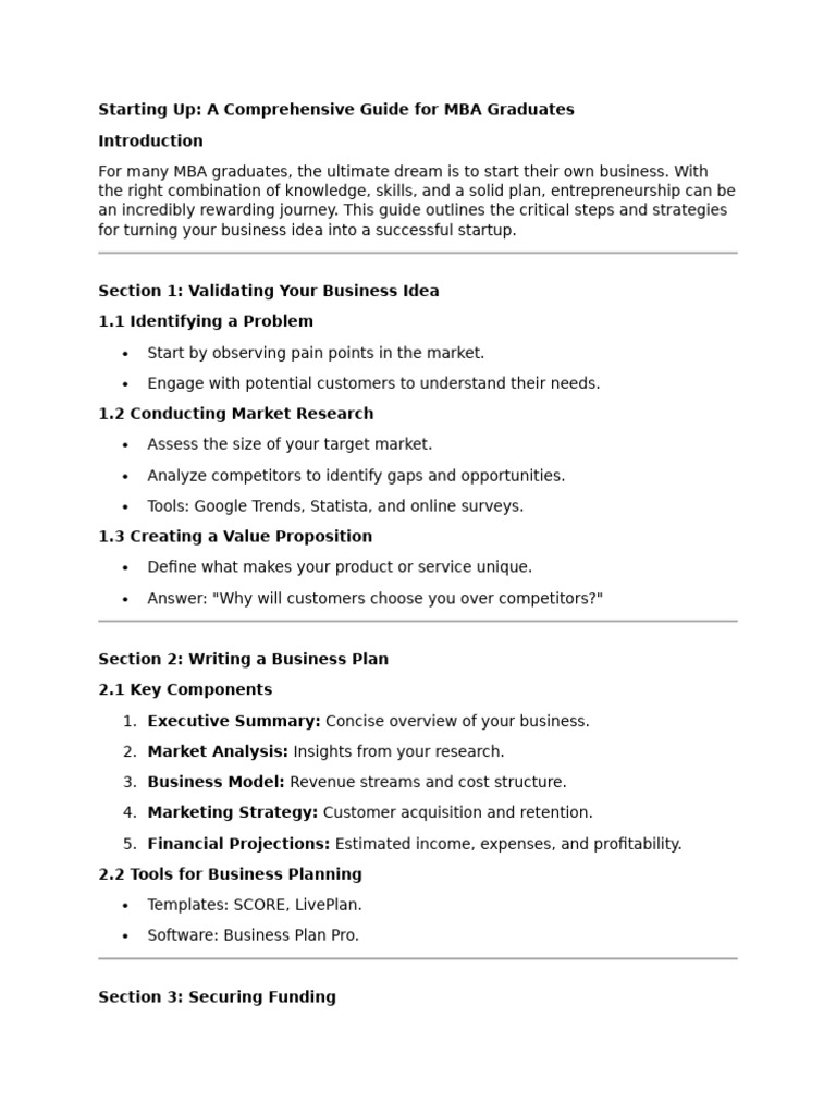 Startup Guide For MBA Graduates | PDF | Startup Company | Small ...