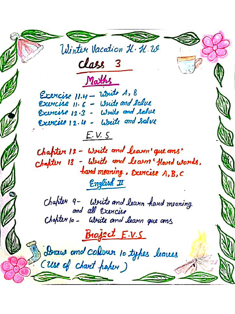 Winter vacation holidays home work Class -3 | PDF