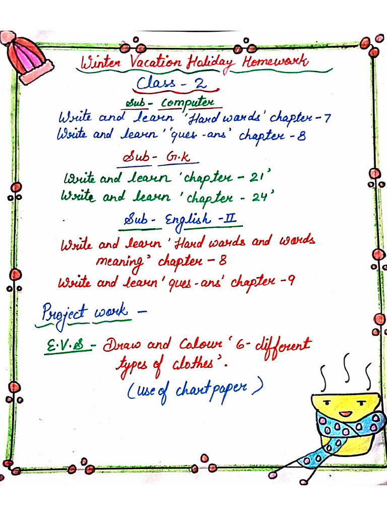 Winter Vacation Holidays Home Work Class - 2 | PDF