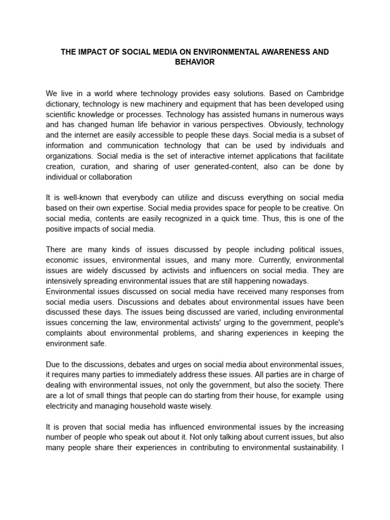 The Impact of Social Media On Environmental Awareness and Behavior ...