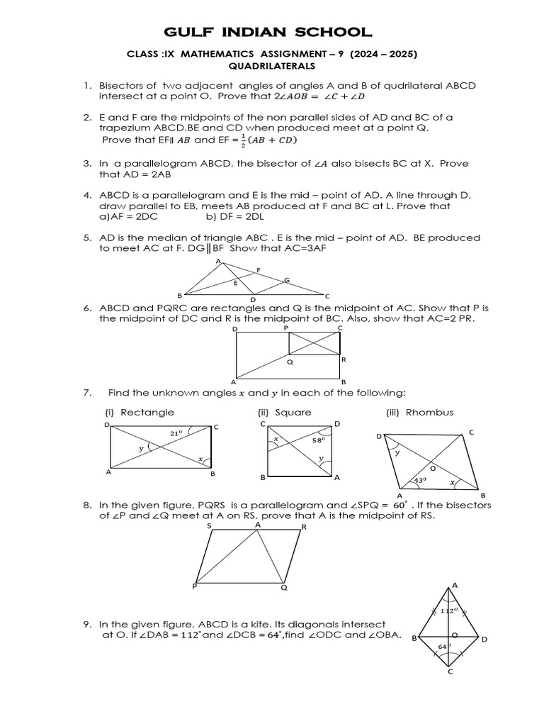 Assignment-9 Quadrilaterals | PDF | Euclidean Plane Geometry | Classical Geometry