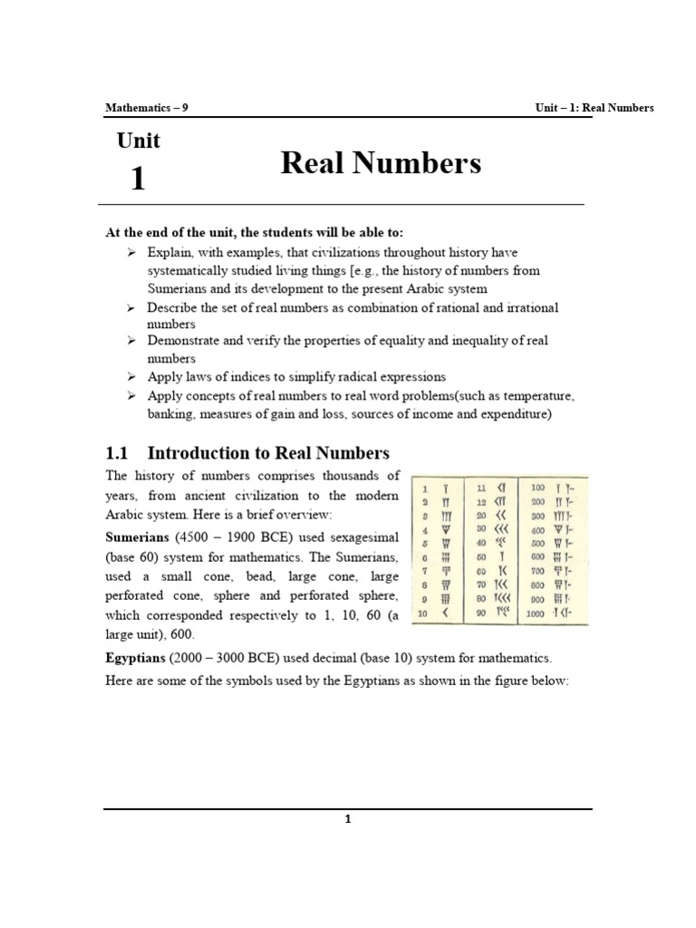 01 - Unit - 1 Real Numbers | PDF | Numbers | Decimal