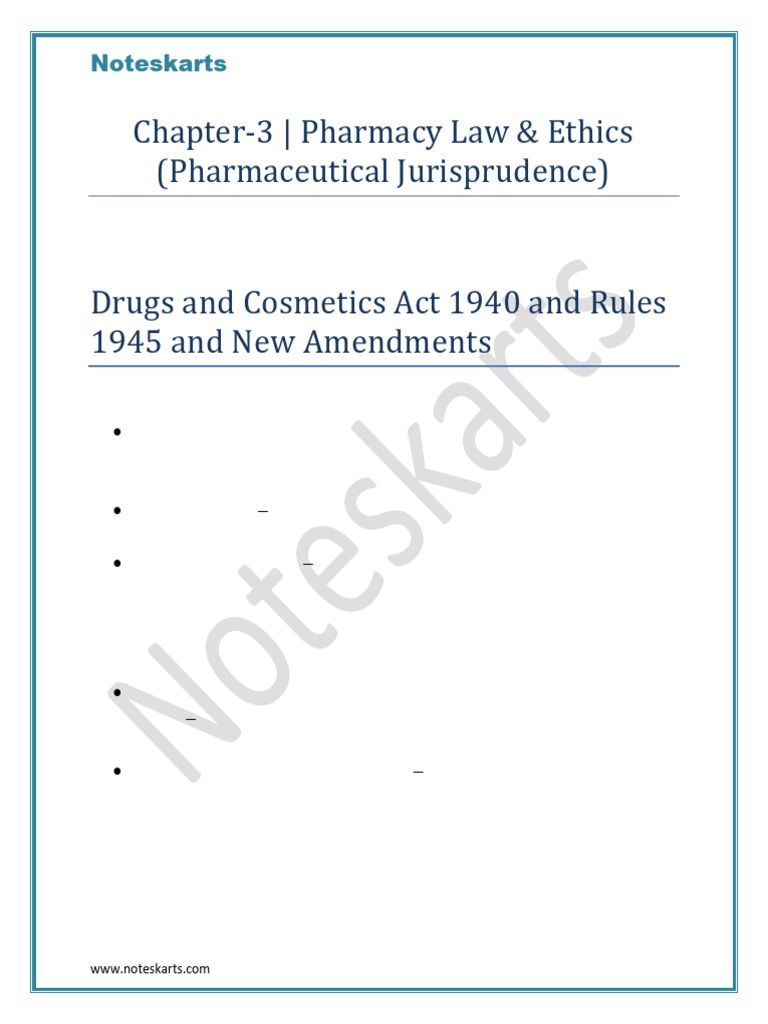 Chapter 3 Pharmacy Law and Ethics Notes Complete Notes by Noteskarts ...