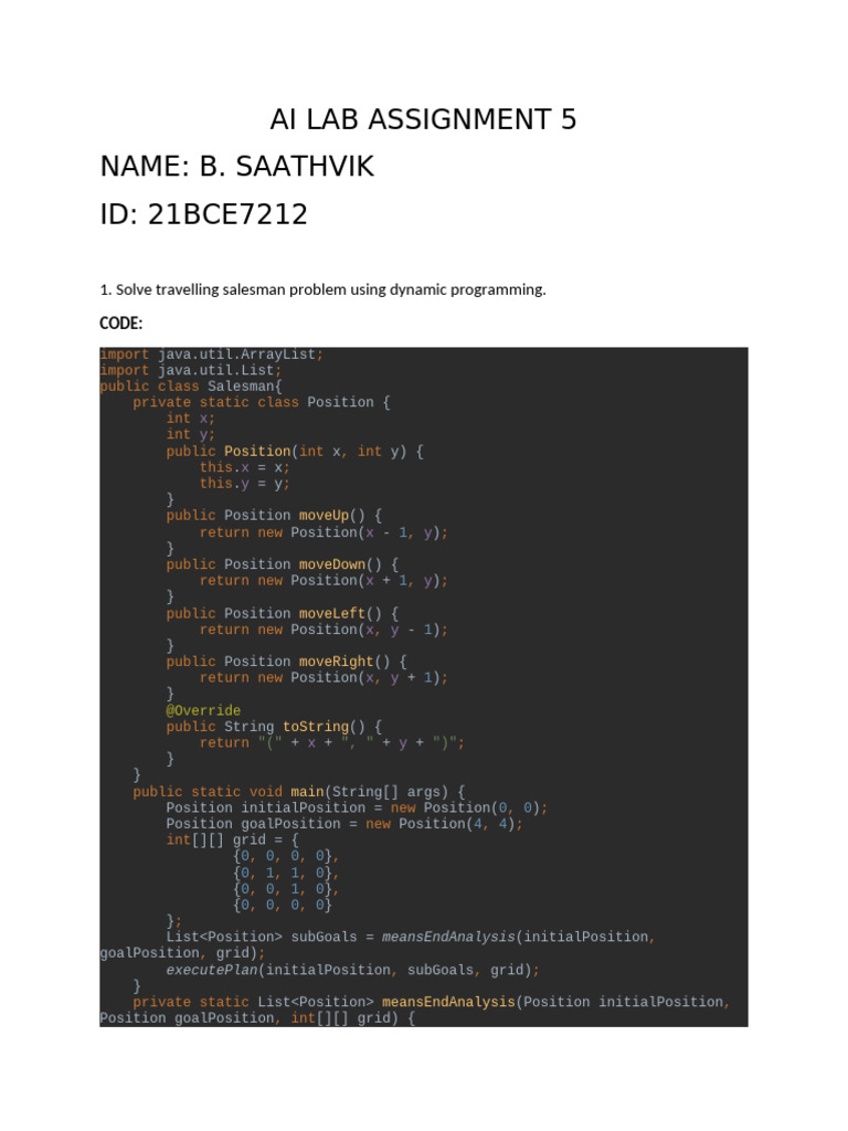 AI LAB ASSIGNMENT 5 (21BCE7212) | PDF | Object Oriented Programming ... AI LAB ASSIGNMENT 5 (21BCE7212) | PDF | Object Oriented Programming ...