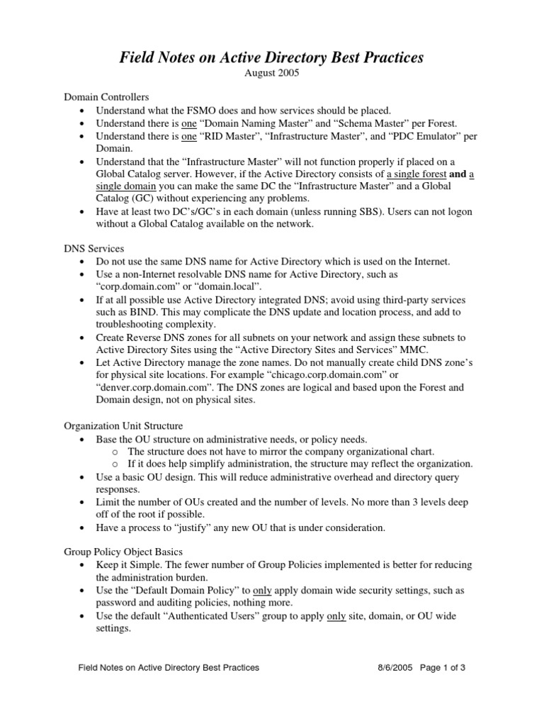 Field Notes On Active Directory Best Practices | PDF | Group Policy ...