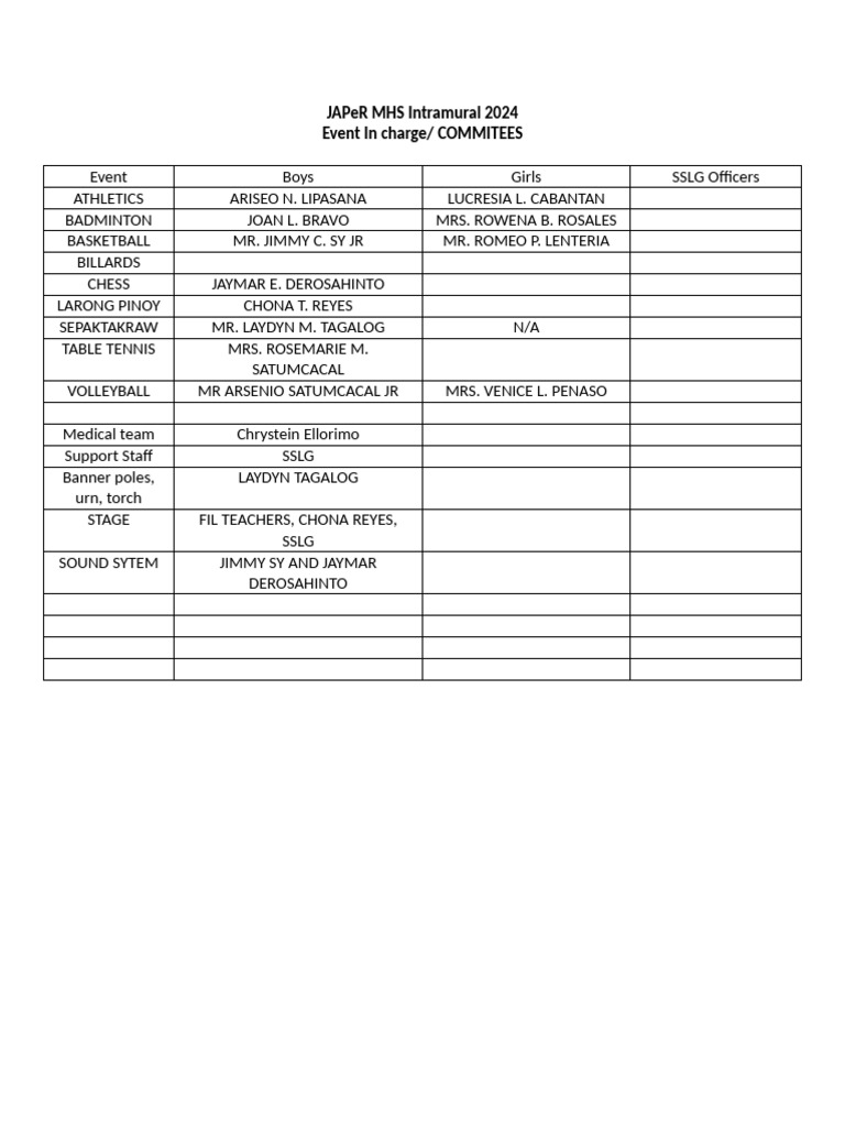 Intramural 2024 EVENTS | PDF