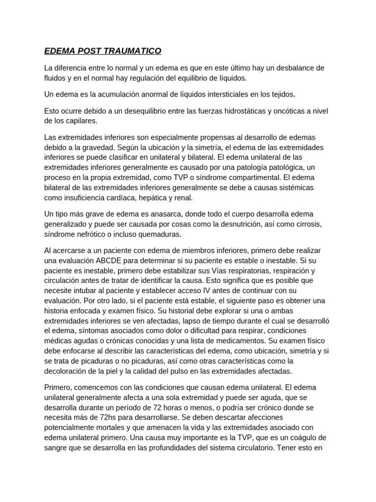 Edema Post Traumatico | PDF | Edema | Inflamación