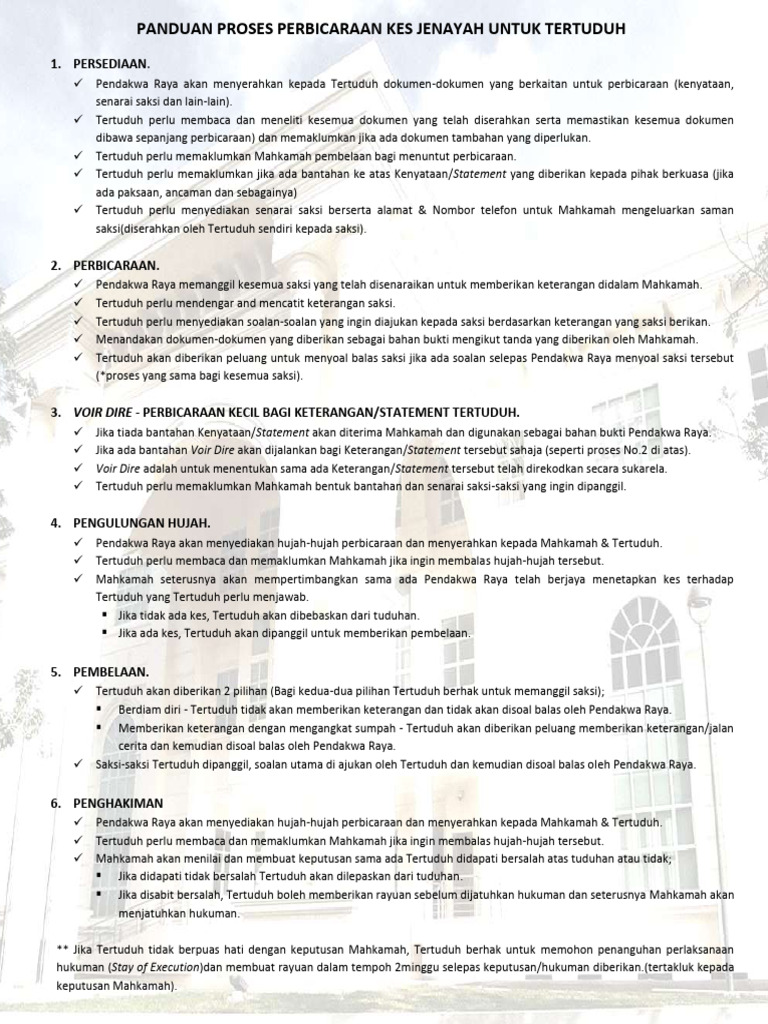 Panduan Proses Perbicaraan Kes Jenayah Untuk Tertuduh | PDF