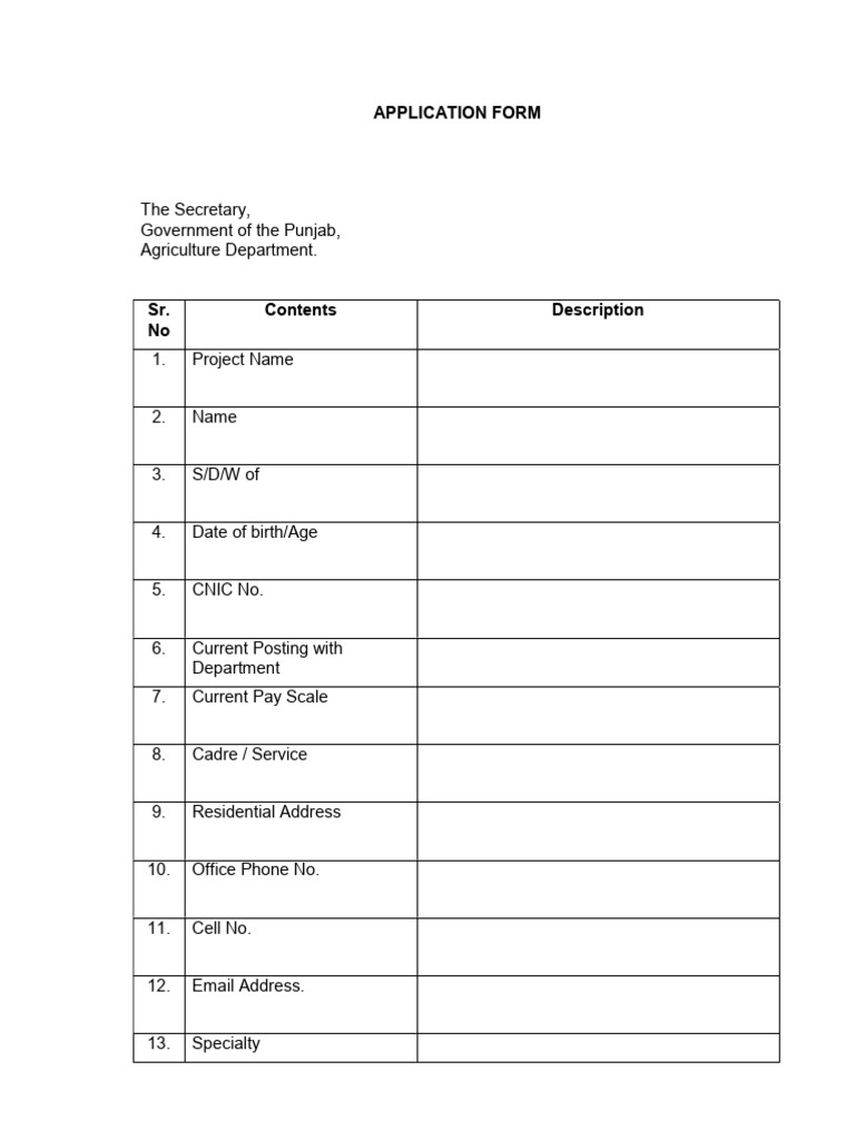 Punjab Agriculture Department Application Form | PDF