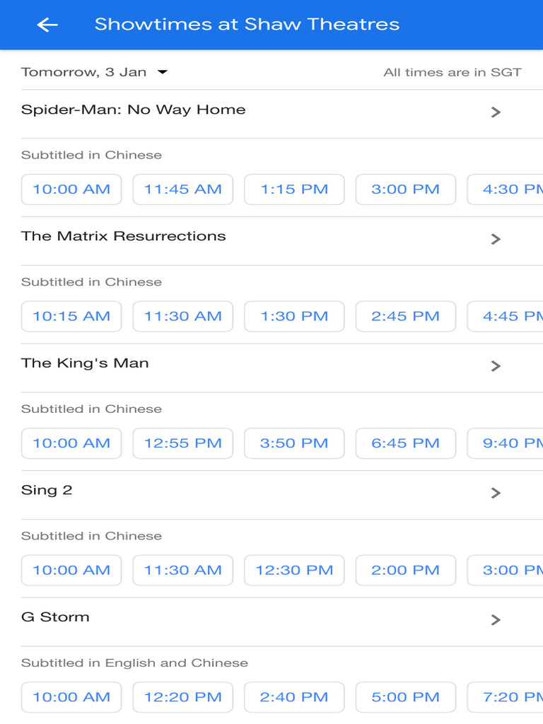 Shaw Theatres Movie Showtimes January 3 | PDF