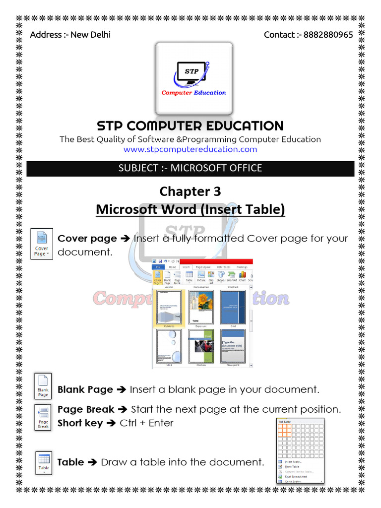 Chapter - 3 Ms Word (Insert Table) (1) - Removed | PDF