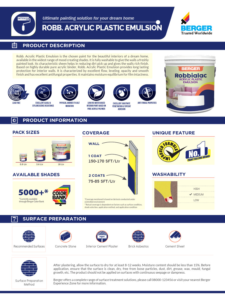 Robbialac Acrylic Plastic Emulsion Guide | PDF | Paint | Acrylic Paint