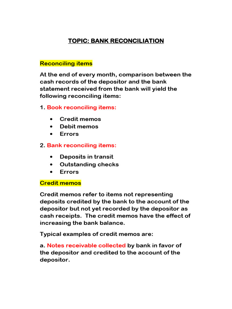Bank Reconciliation Review Notes | PDF | Banks | Deposit Account