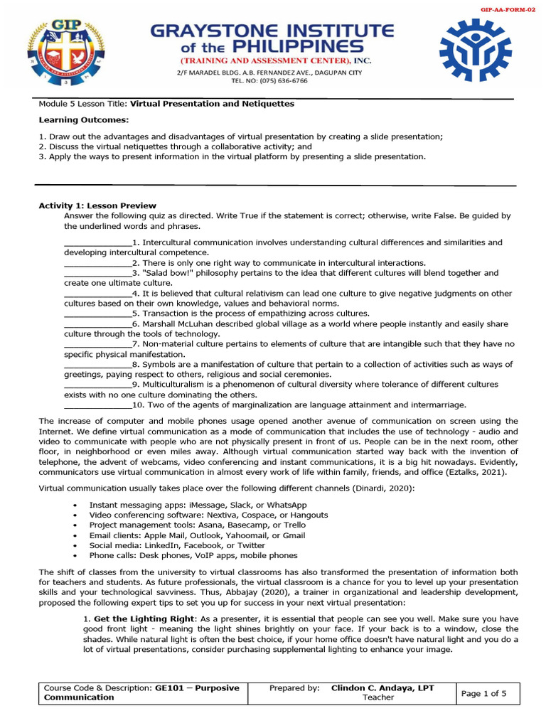 MODULE 5 PRELIM- PURCOM | PDF | Communication | Internet