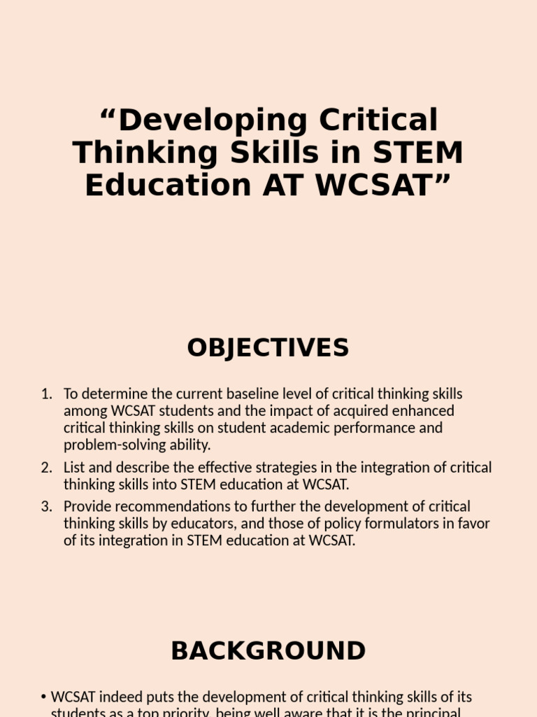 Enhancing Critical Thinking in WCSAT STEM | PDF