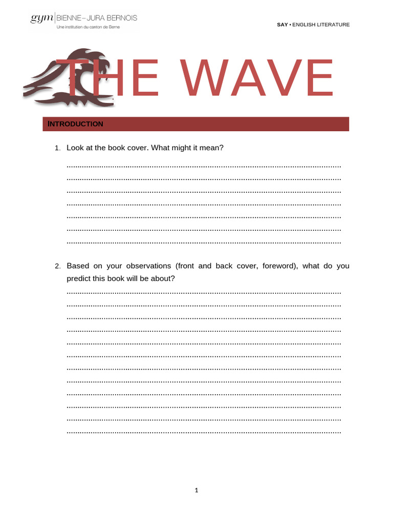 The Wave: Literature Study Guide | PDF