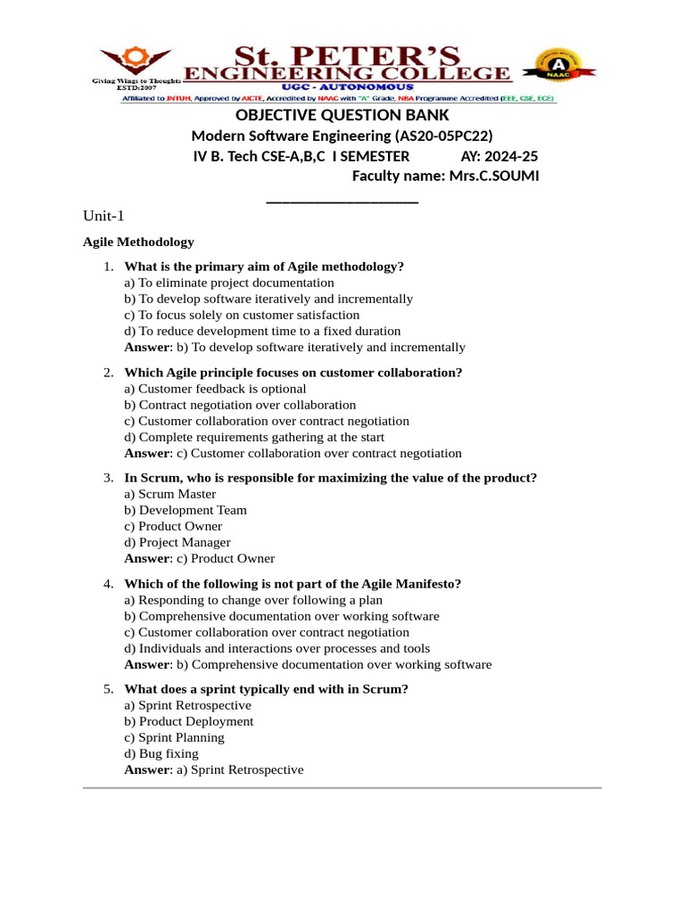 Modern Software Engineering CBT MCQs | PDF | Scrum (Software Development) | Agile Software ...