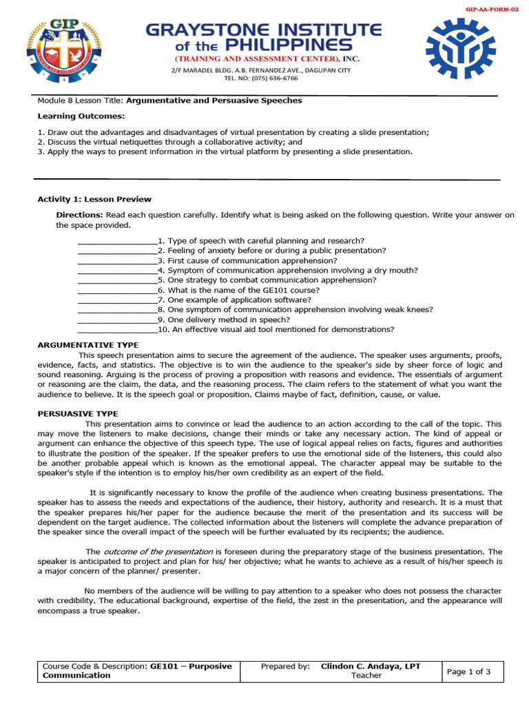 MODULE 8 MIDTERM- PURCOM | PDF | Argument | Reason