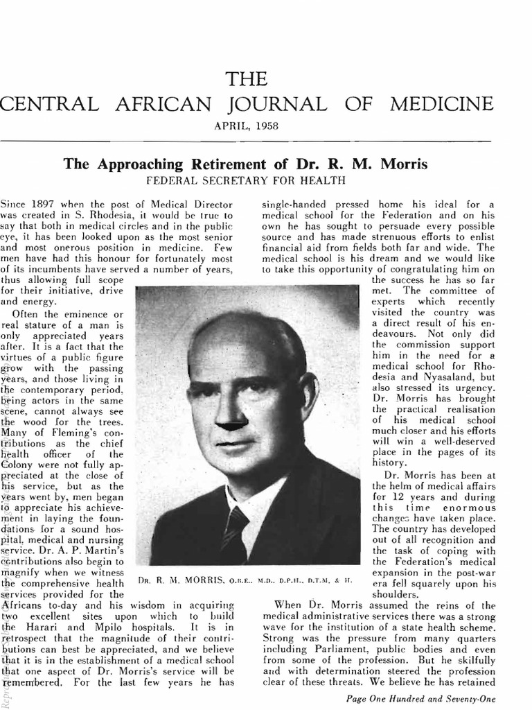1958 The Approaching Retirement of DR R M Morris Federal Secretary For ...