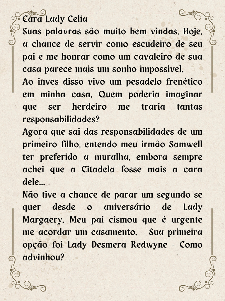 Carta Lady Hightower | PDF | Mundo de A Song of Ice and Fire