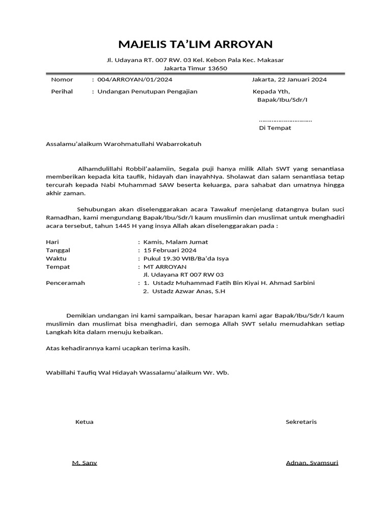 Undangan MT Arroyan | PDF