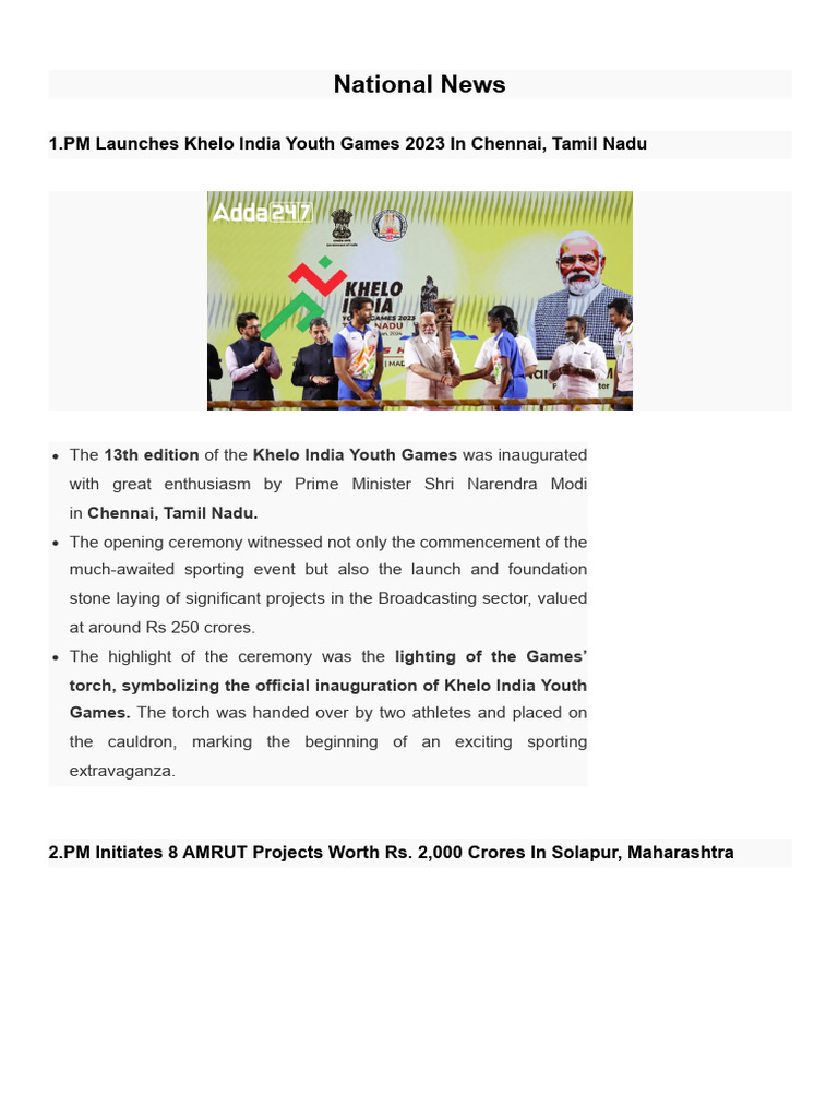 Daily Current Affairs 20 January 2024, Important News Headlines (Daily GK Update) _ | PDF ...