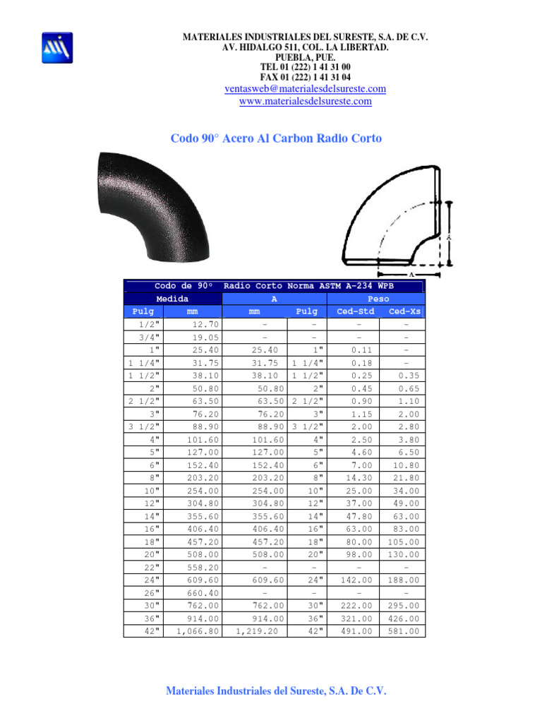 Dimensiones Codos de Acero Al Carbono Radio Corto | PDF