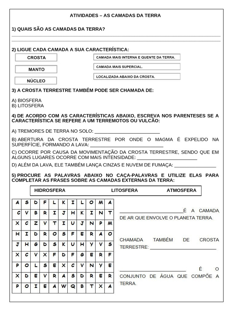 ATIVIDADES INCLUSOS - CAMADAS DA TERRA | PDF