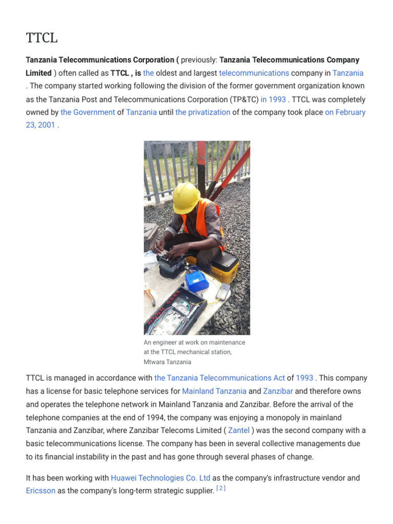 TTCL - Wikipedia, the free encyclopedia | PDF | Service Industries | Telecommunications