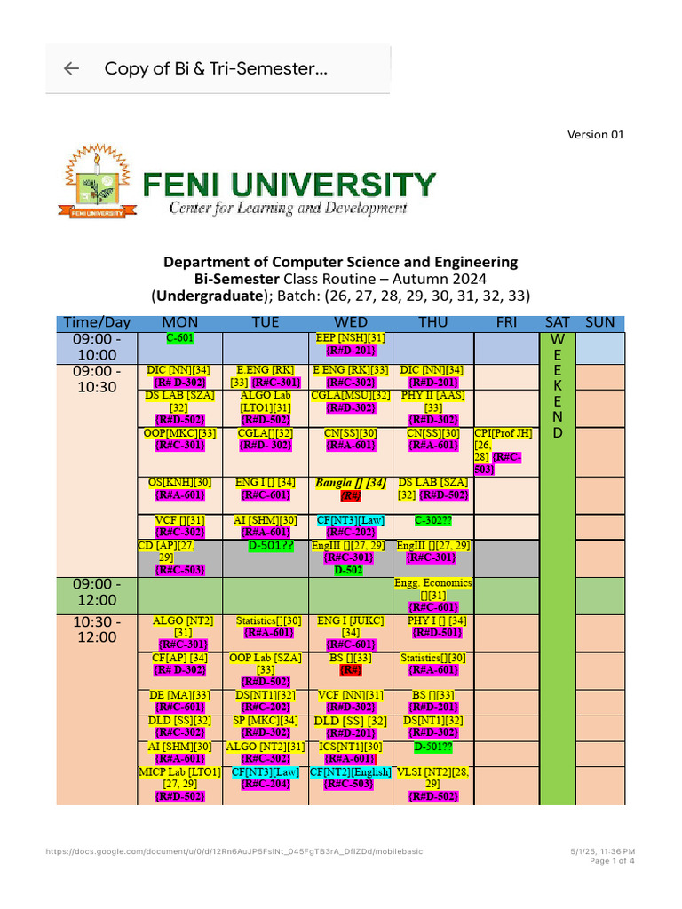 Bi & Tri-Semester - UG - Class Schedule Spring 2025 | PDF | Mathematics | Engineering