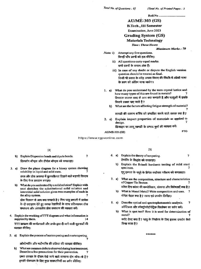 Au Me 303 Materials Technology Jun 2023 | PDF