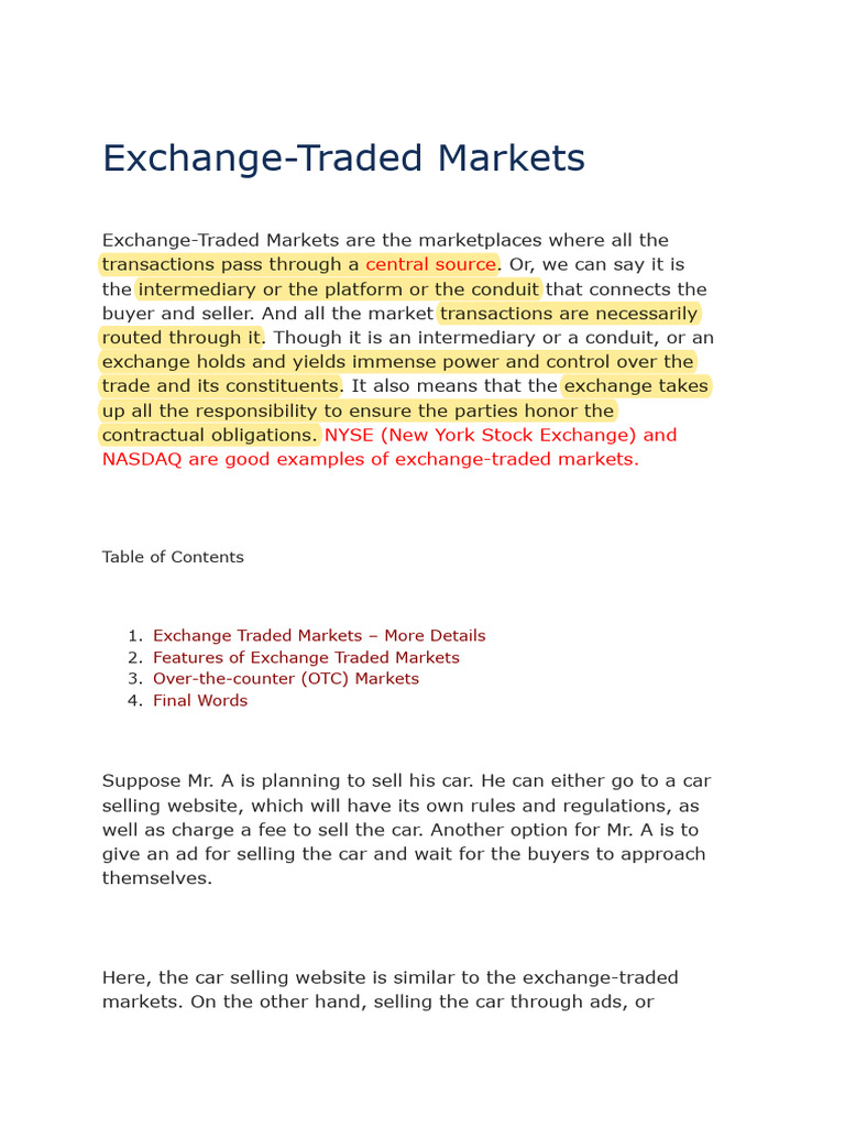 3 Exchange-Traded Markets - All You Need To Know | PDF | Market ...