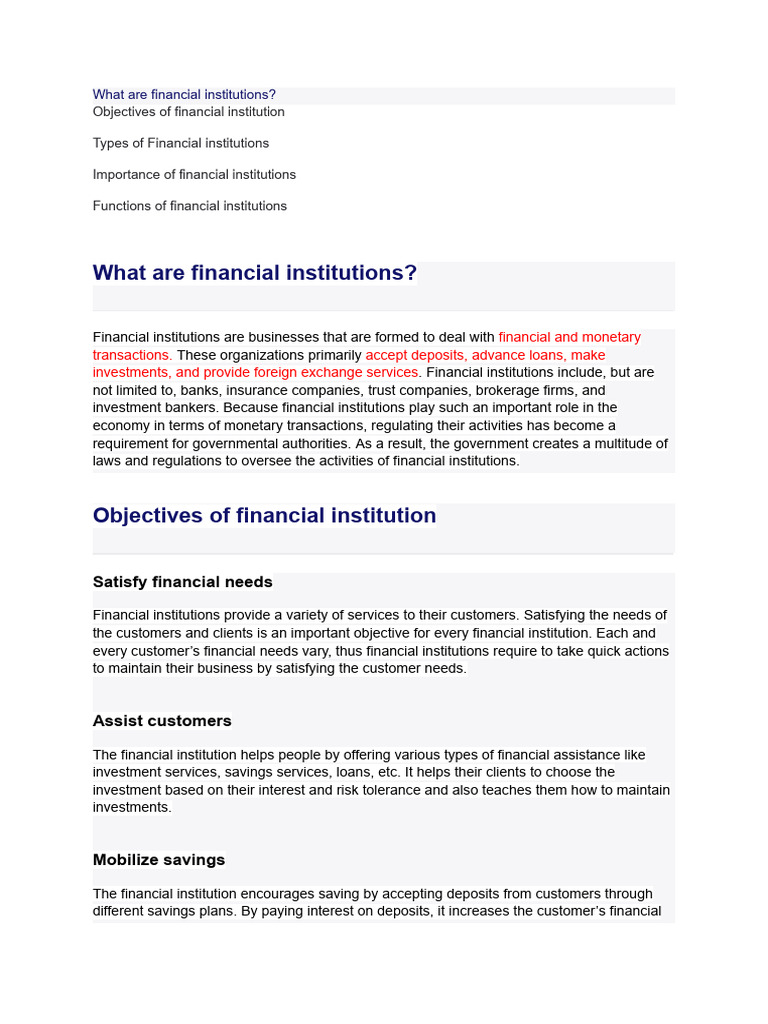 1.2 What Are Financial Institutions | PDF | Banks | Investing