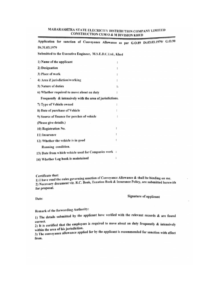 Conveyance Allowance Form | PDF