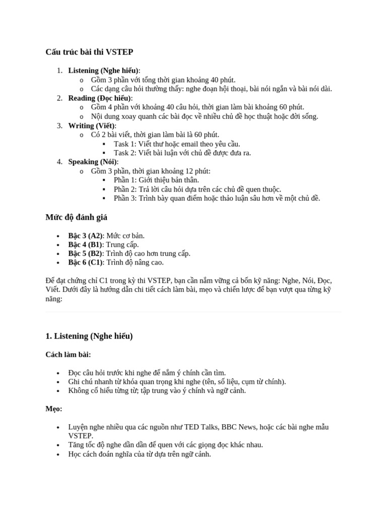 Cấu Trúc Bài Thi VSTEP | PDF