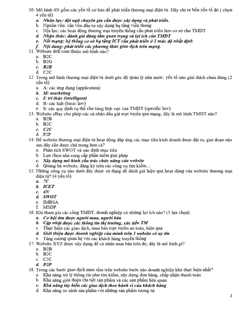 TMDT - Cau Hoi Mới | PDF | Computing | Telecommunications