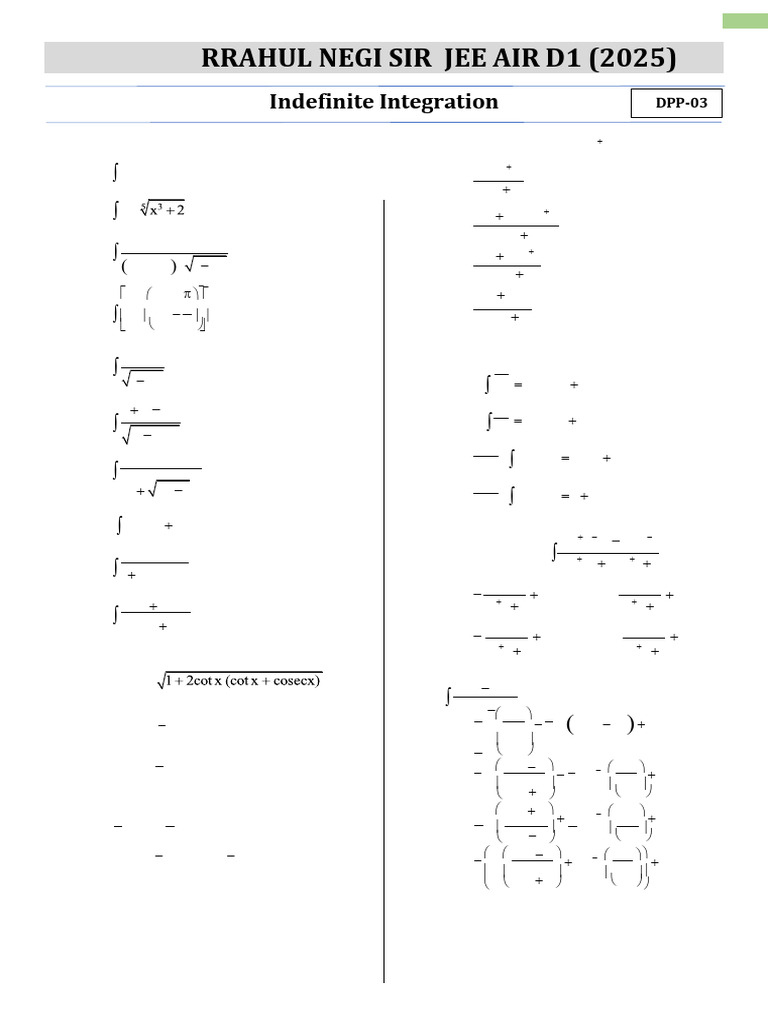 Indefinite Integrals Sheet Negi Sir PDF | PDF | Mathematical Analysis ...