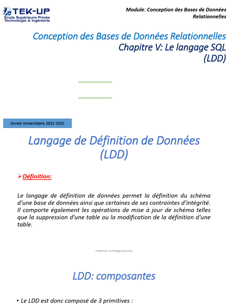 Chapitre 6 - SQL - LDD 2021-2022 | PDF | SQL | Bases de données