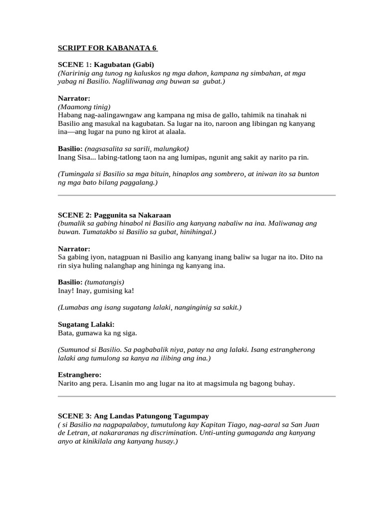 Script For Kabanata 6-10 | PDF