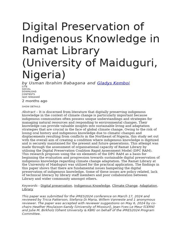 Digital Preservation of Indigenous Knowledge in Ramat Library | PDF | Traditional Knowledge ...
