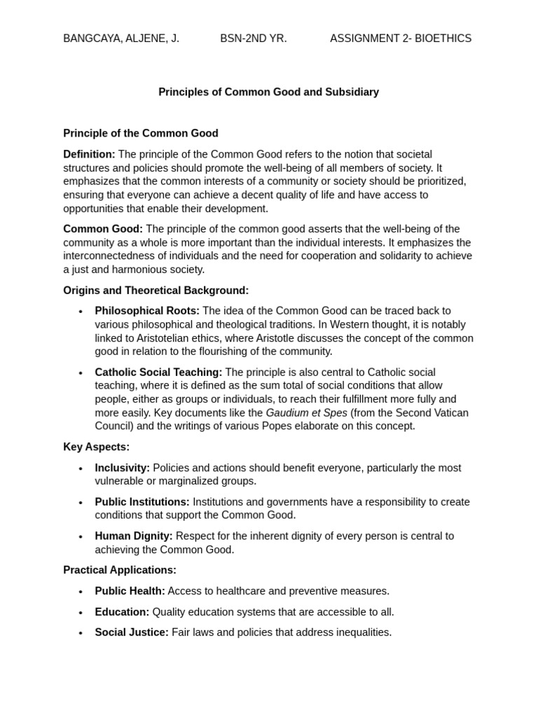 1principles of Common Good and Subsidiary | PDF | Common Good ...