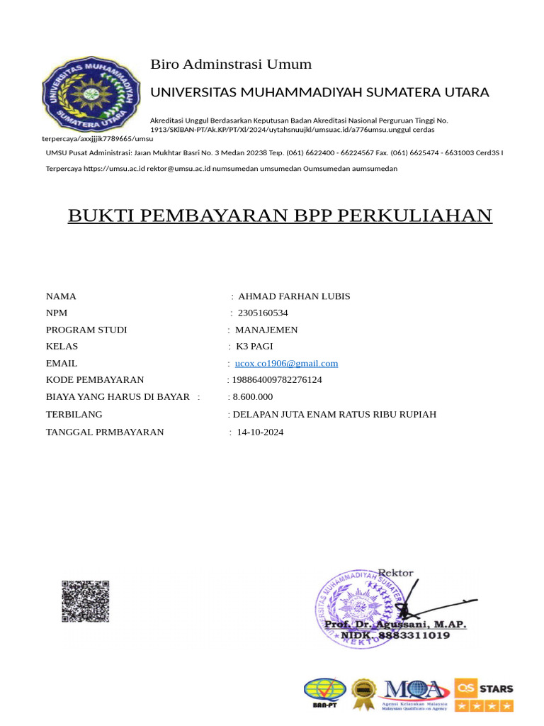 Bukti Pembayaran Tagihan BPP 2024 | PDF