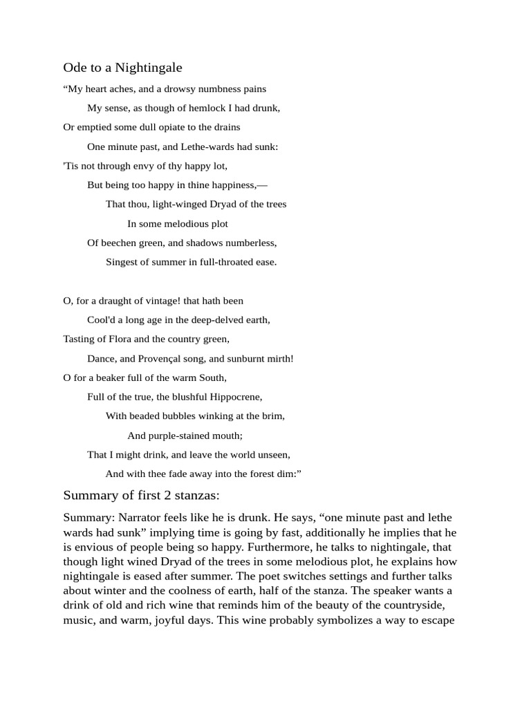 Keats' 'Ode To Nightingale' Analysis by 9IC | PDF | Poetry | John Keats
