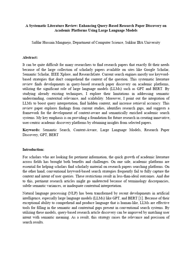 SLR on Enhancing Query-Based Research Paper Discovery using LLMs | PDF ...