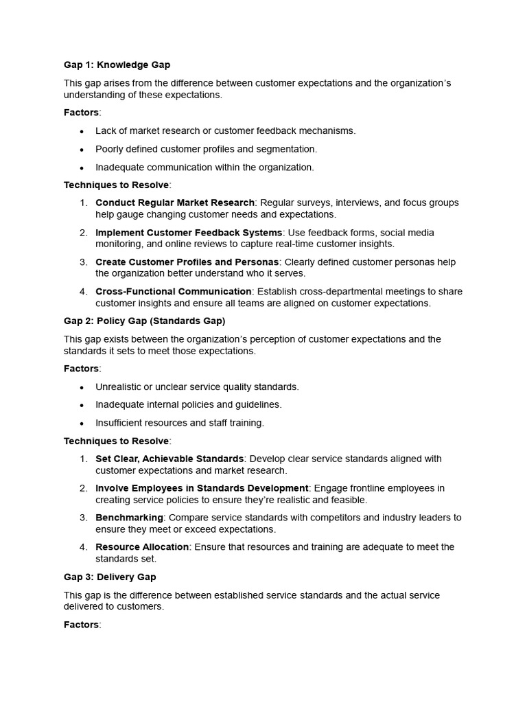 Factors and Techniques To Resolve Gaps | PDF | Marketing | Business