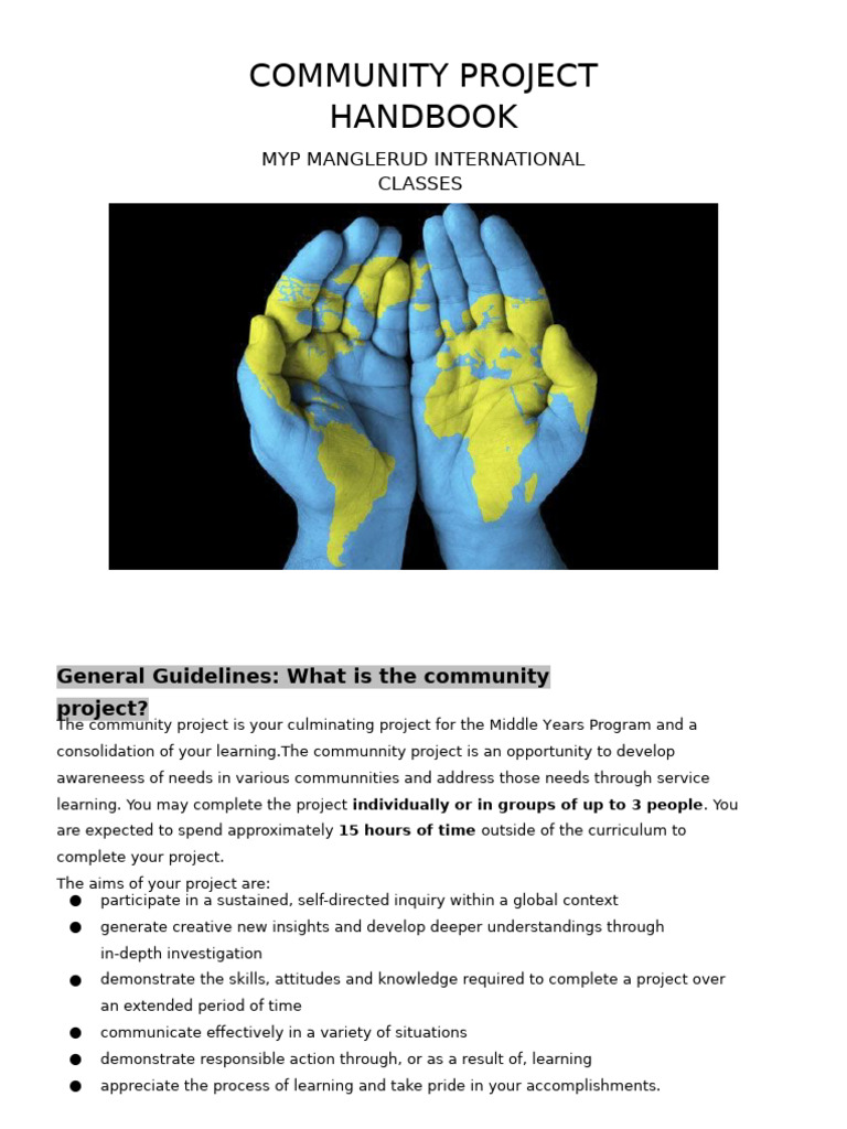 Short Version MIC MYP Community Project Student Handbook | PDF | Goal ...