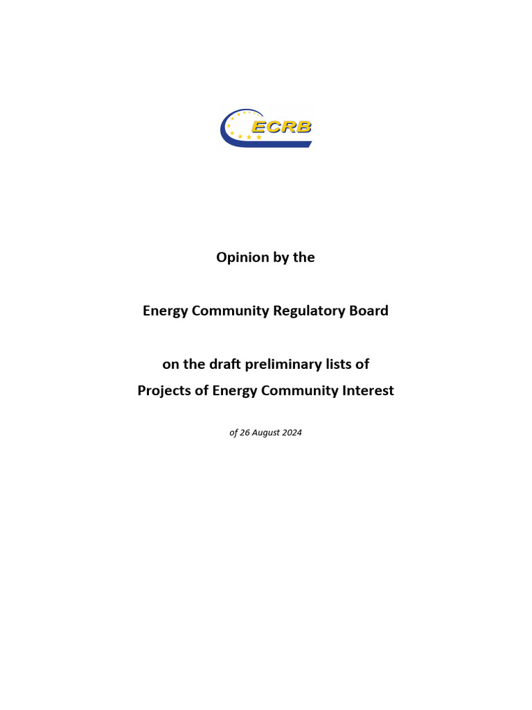 ECRB Opinion On PECI List TEN-E Final Draft From ECRB PECI TF | PDF