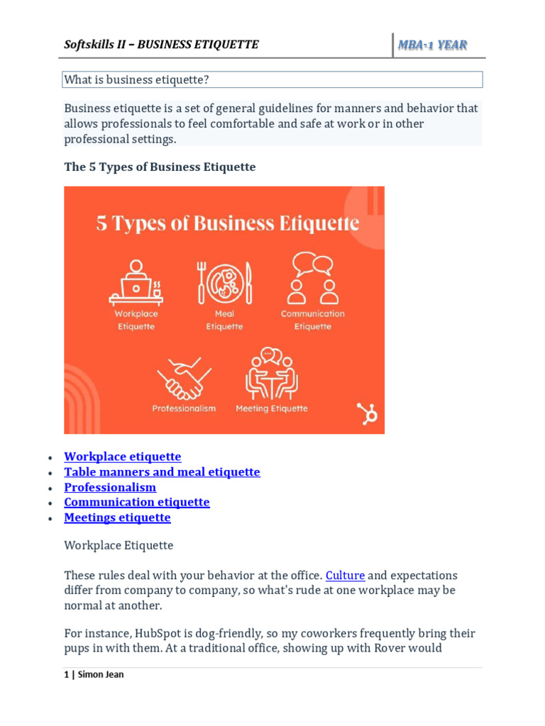 Essential Business Etiquette Guide | PDF | Nonverbal Communication ...