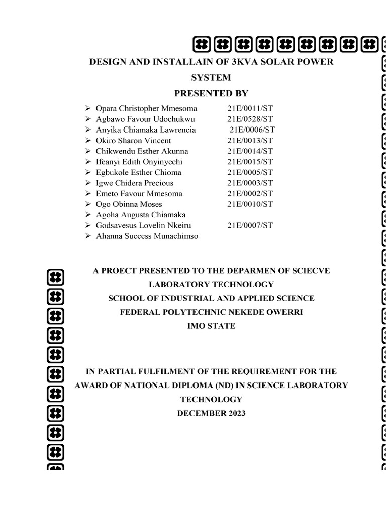 Design and Construction of 3kva Solar Power System Project 2 | PDF ...